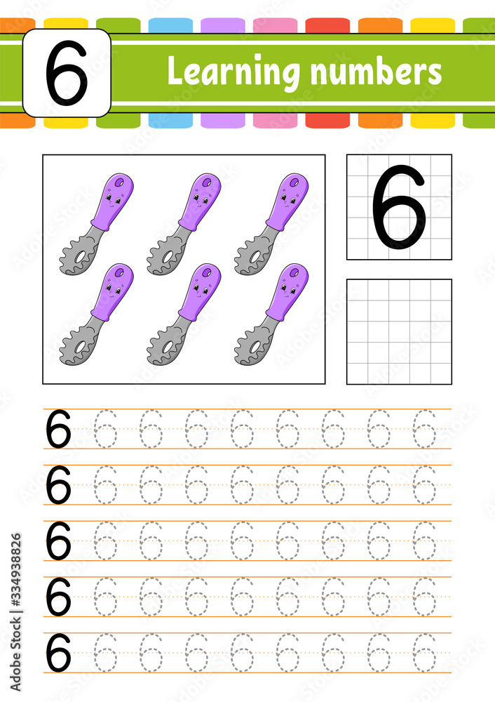 Number 6. Trace and write. Handwriting practice. Learning numbers for ...