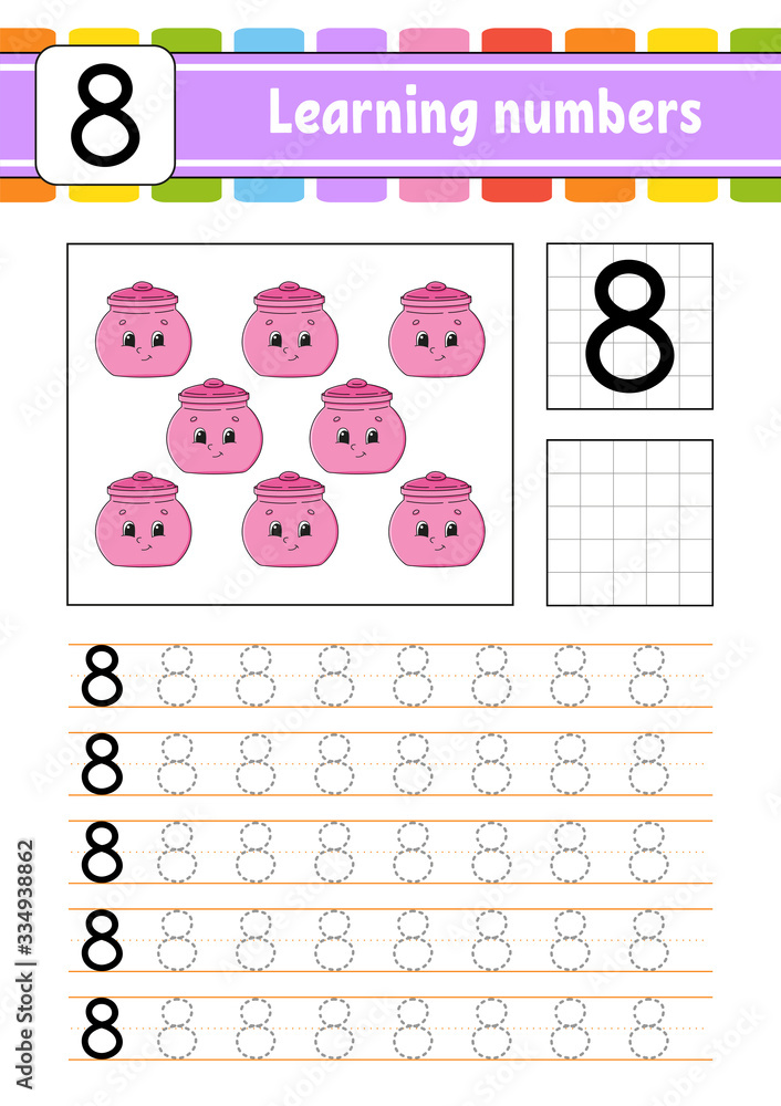 Number 8. Trace and write. Handwriting practice. Learning numbers for ...