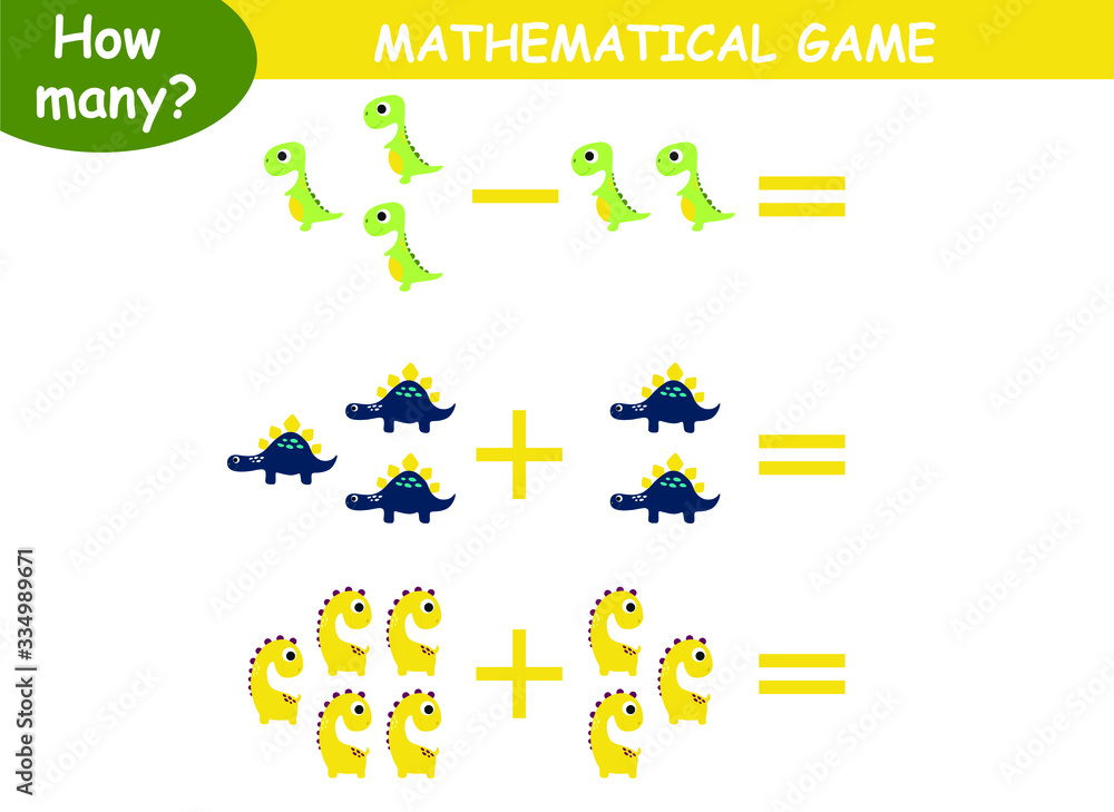 examples of addition and subtraction with dinosaurs. educational page ...