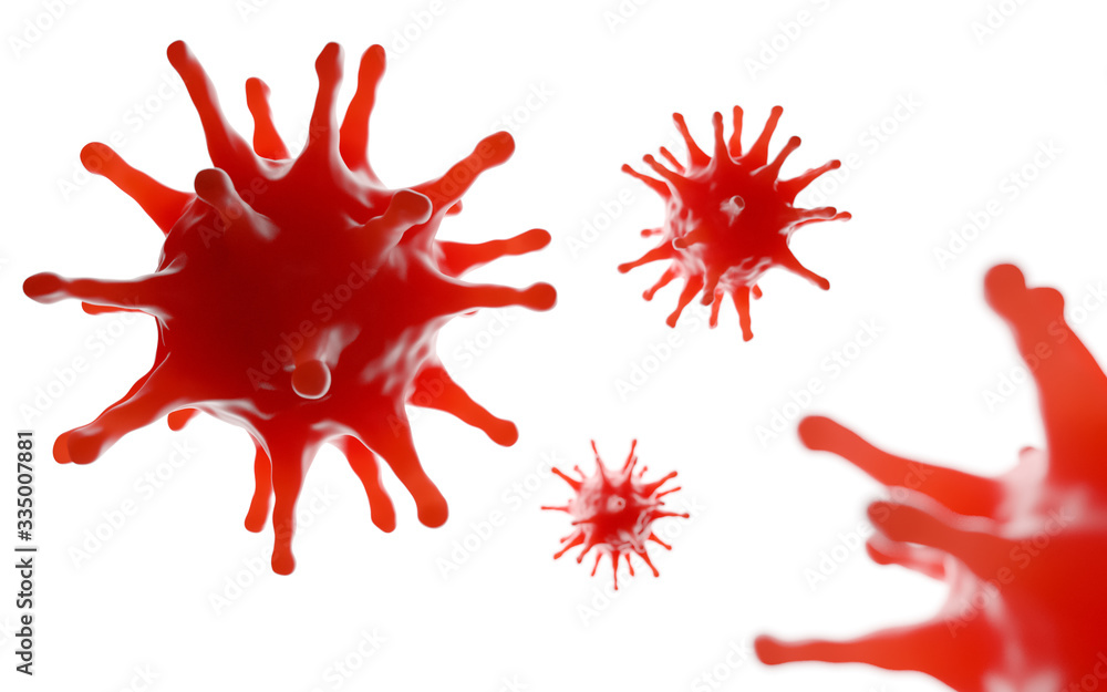 Red coronavirus cells render isolated white background COVID-19 Stock ...