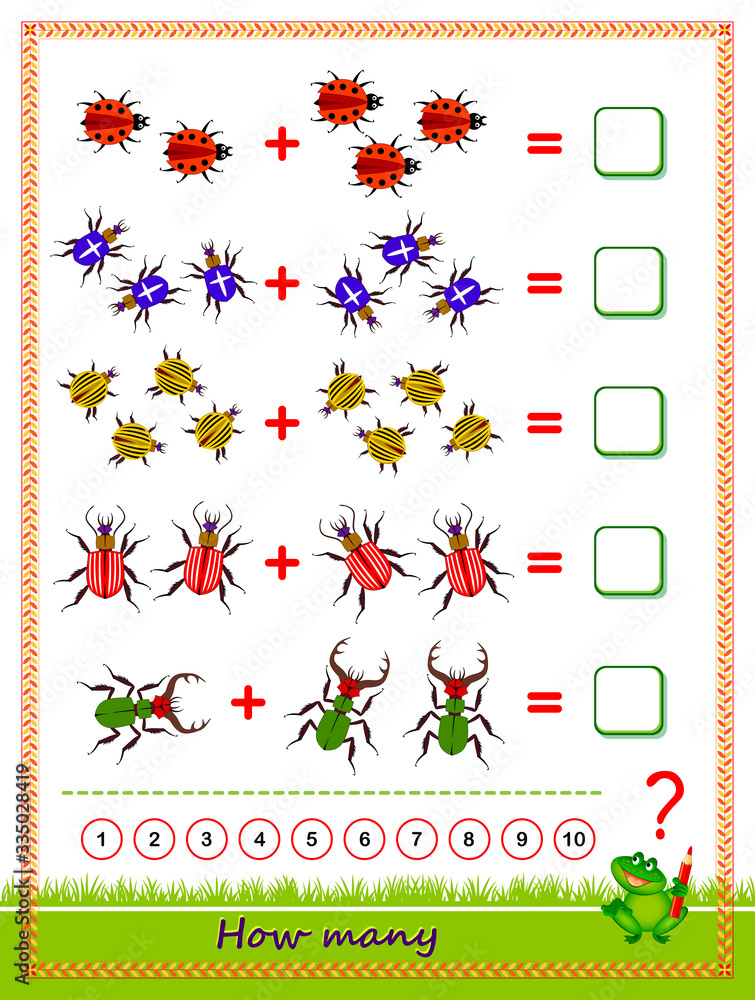 Vector de Stock Educational page for children on addition. Exercise ...