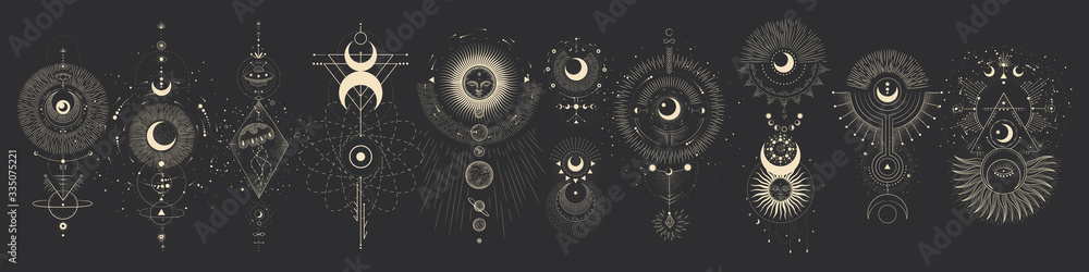 Vector illustration set of moon phases. Different stages of moonlight ...
