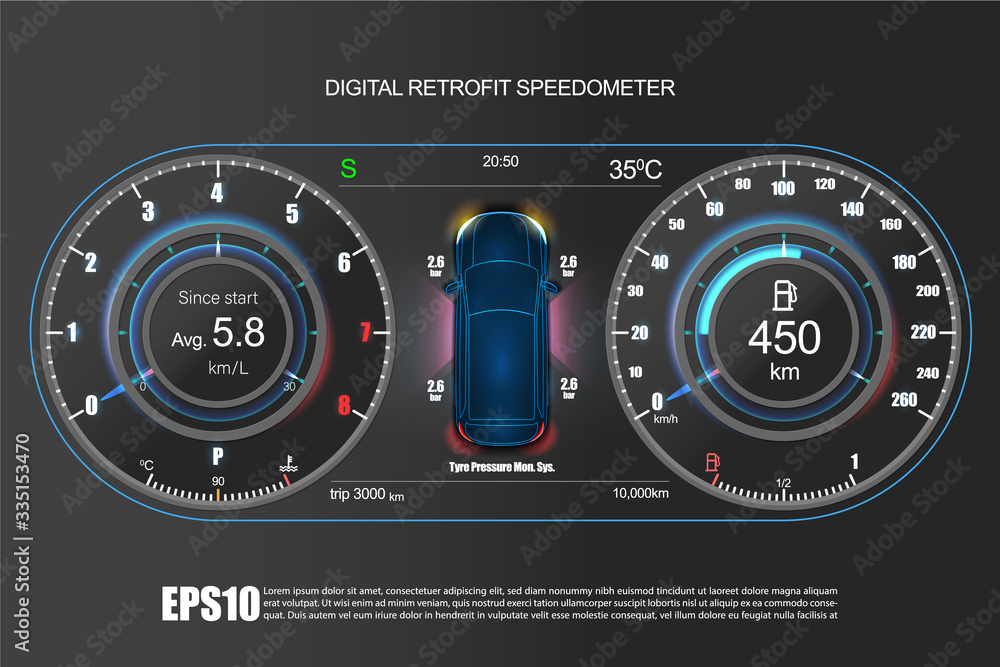 Vector de Stock Neumorphic UI Illustration of car dashboard panel with ...
