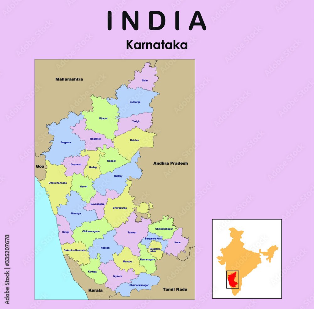 Karnataka map. vector illustration of Karnataka district map with ...