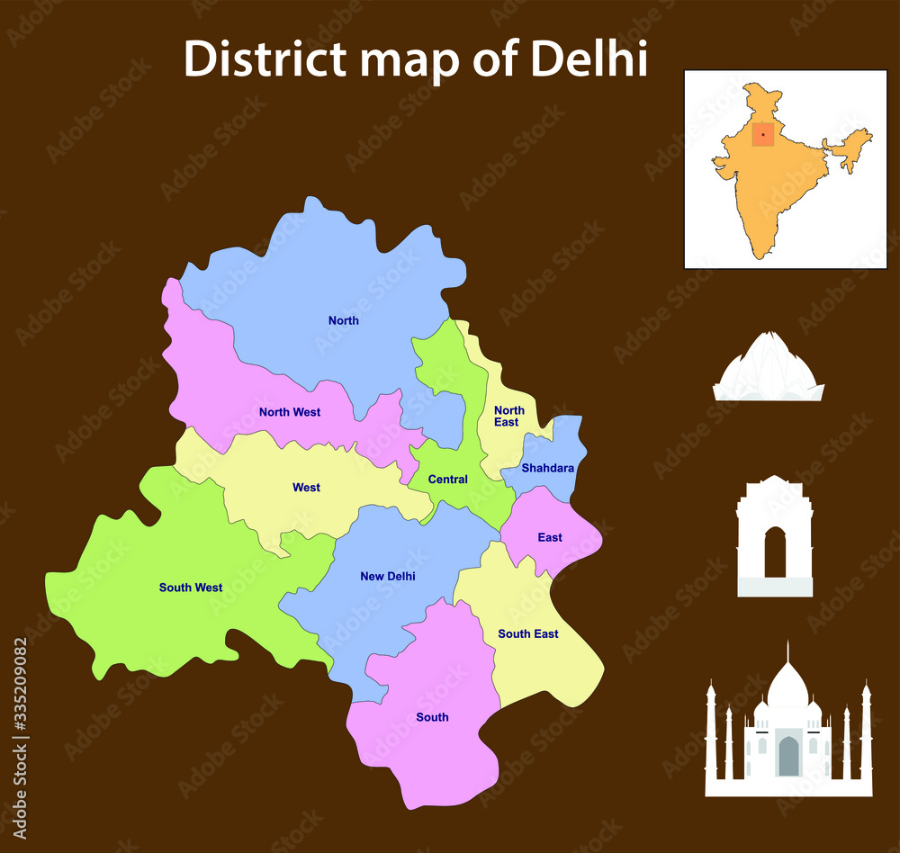 Historical view of Delhi. Vector illustration of Delhi map with ...