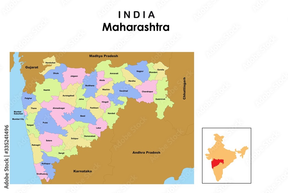 Maharashtra map. district names in Maharashtra. Maharashtra map with ...