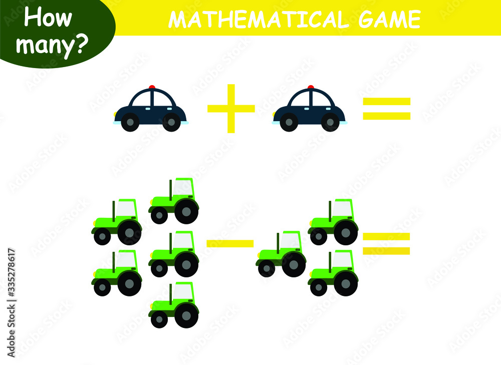 examples of addition and subtraction with cars. educational page with ...
