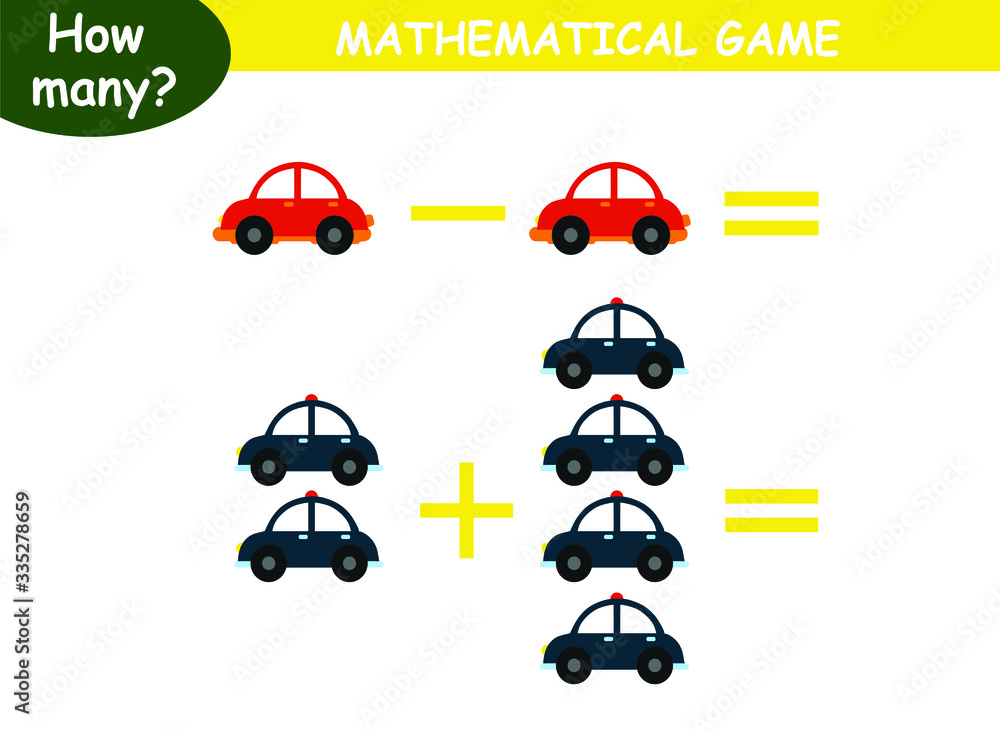 examples of addition and subtraction with cars. educational page with ...