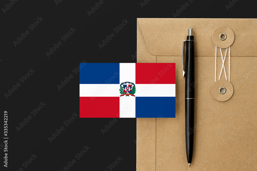 Dominican Republic flag on craft envelope letter and black pen ...