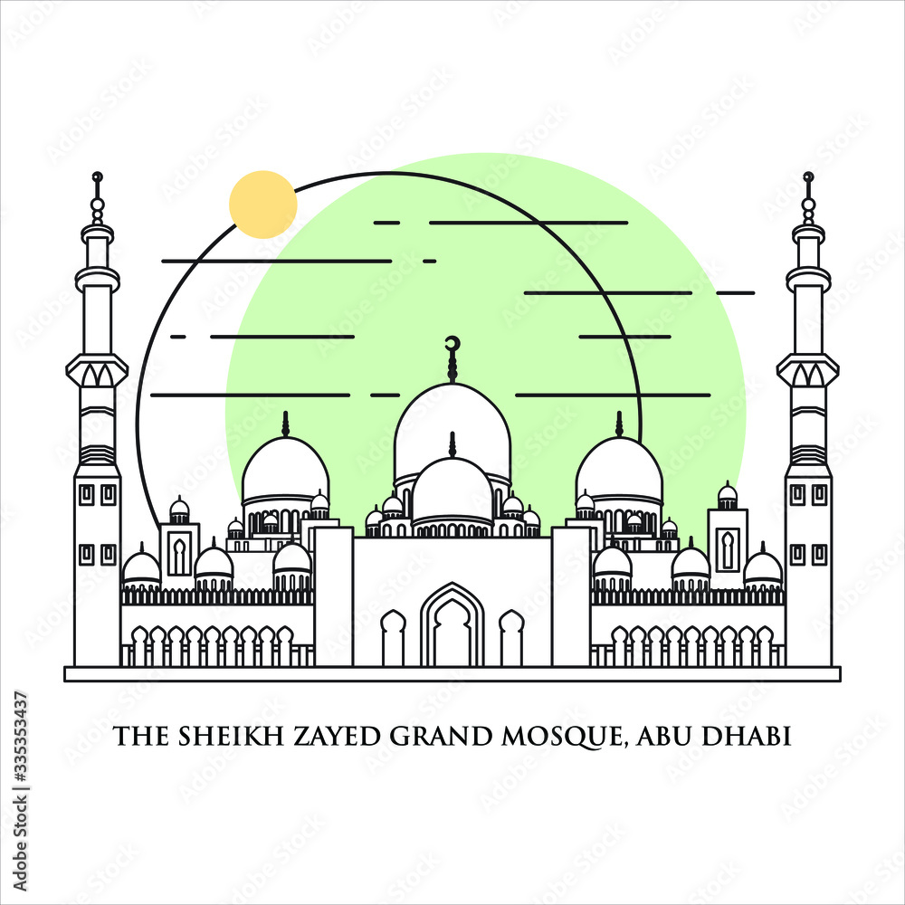 Flat icon vector illustration of a historic building mosque in the Abu ...