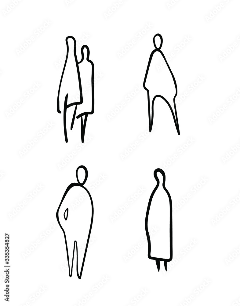 Vector illustration, Outline silhouettes of people, Contour drawing ...