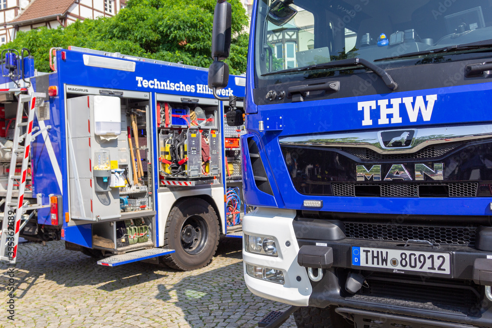 PEINE / GERMANY - JUNE 22, 2019: German technical emergency service ...