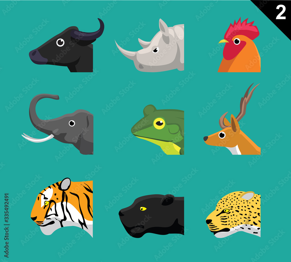 Animal Cartoon Faces Side View Set 2 Jungle Stock Vector | Adobe Stock