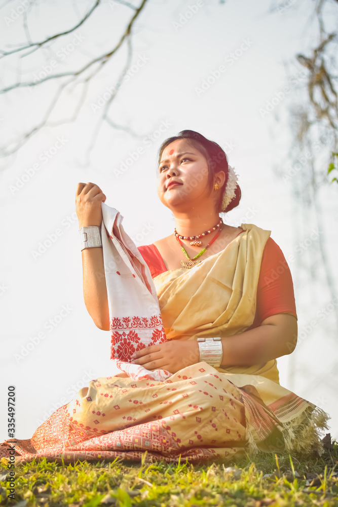 Assamese culture and indian traditional dress Stock Photo | Adobe Stock