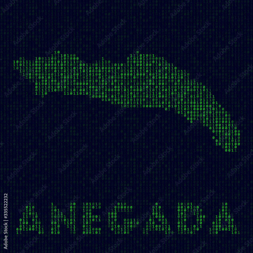 Digital Anegada logo. Island symbol in hacker style. Binary code map of ...