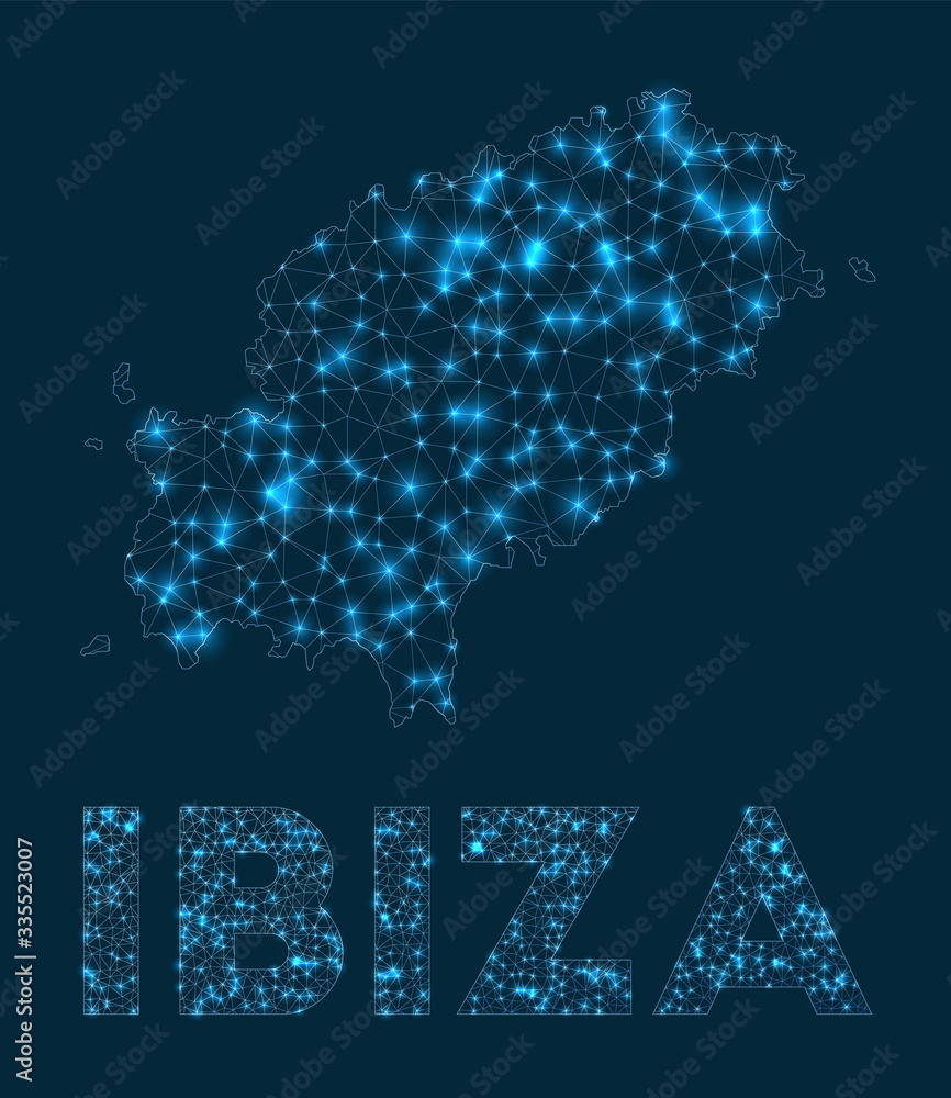 Ibiza network map. Abstract geometric map of the island. Internet ...