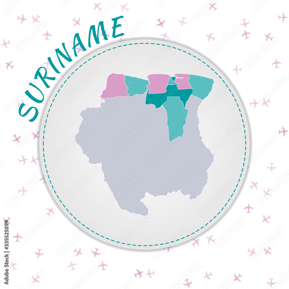 Suriname map design. Map of the country with regions in emerald ...