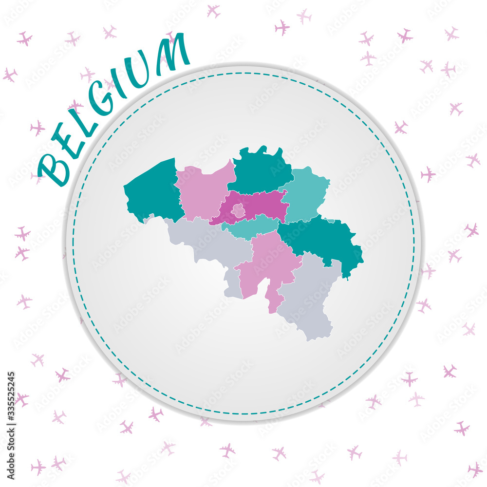 Belgium map design. Map of the country with regions in emerald-amethyst ...