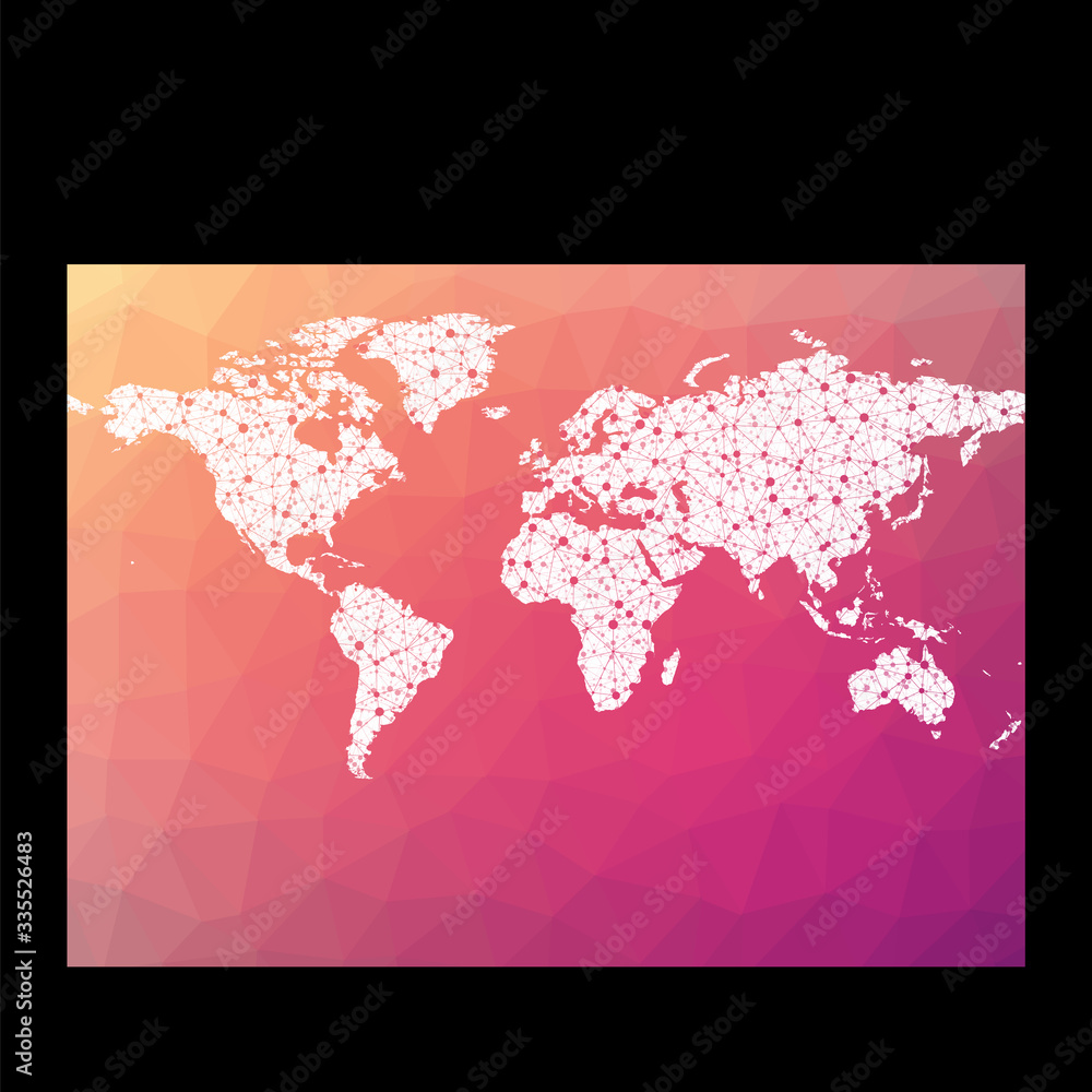 World network map in Miller cylindrical projection. Wired globe on ...