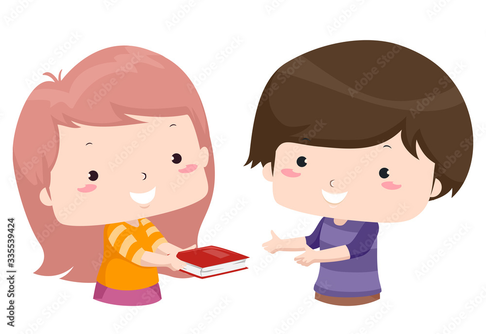 Kids Verb Give Book Illustration Stock Vector | Adobe Stock