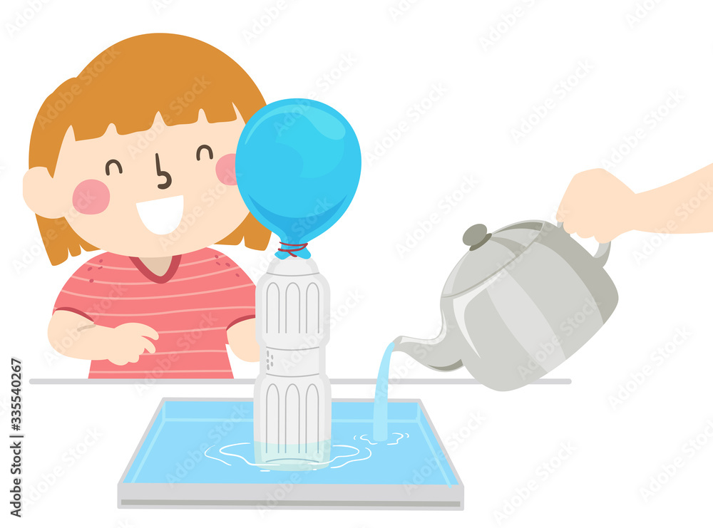 Kid Girl Fill The Balloon Bottle Illustration Stock Vector | Adobe Stock
