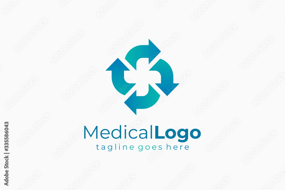 Healthcare Medical Logo. Recycle Arrows with Negative Space Cross Sign ...