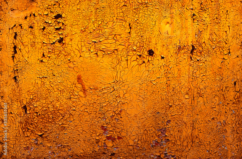 Iron texture or background with rusty peeling yellow paint. High ...