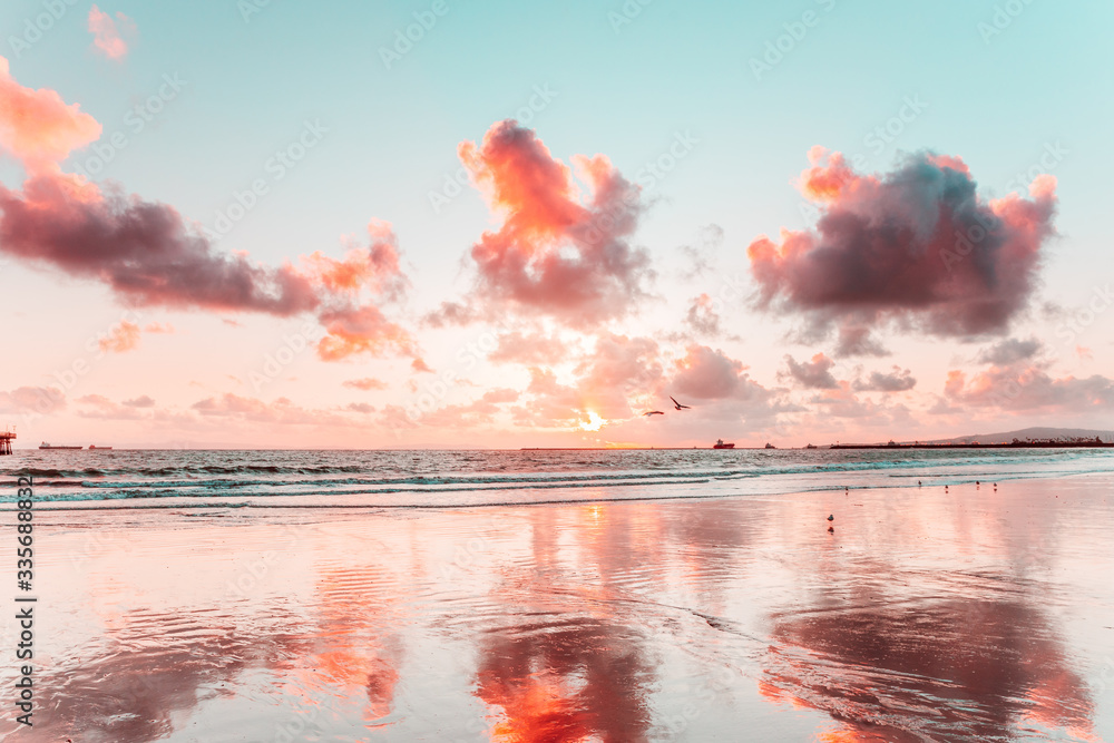 Peach and Blue Beach Sunset Stock Photo | Adobe Stock