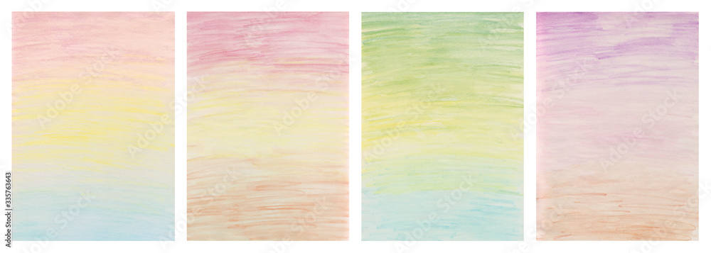 Set of hand drawing backgrounds with crayons and watercolor, soft color ...