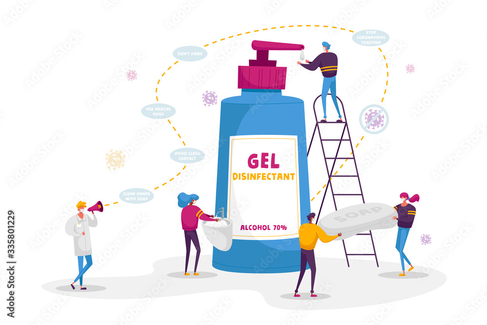 Coronavirus Prevention Measures Concept Tiny Male Female Characters ...