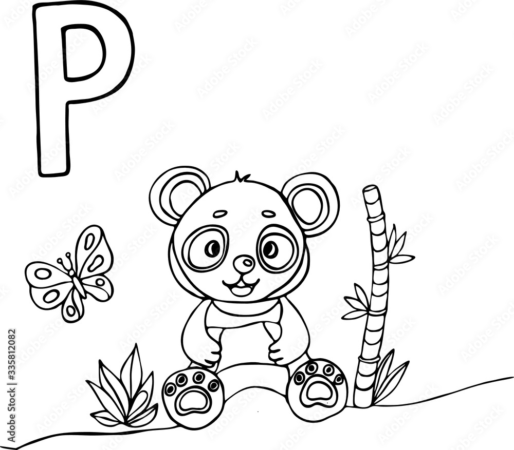 Kids alphabet coloring book page with outlined clip arts to color ...