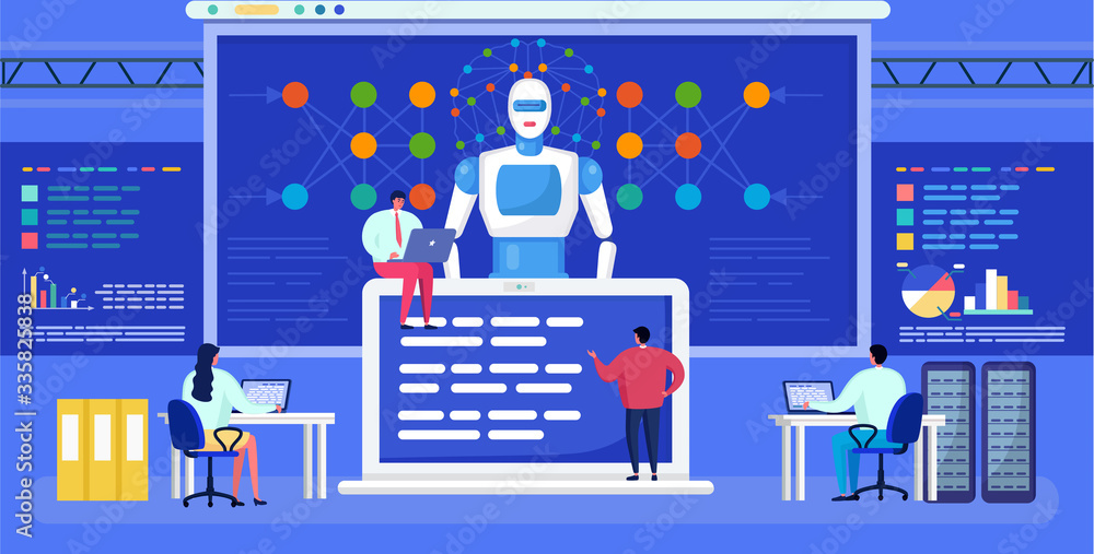 Artificial intelligence, neural network vector illustration. Cartoon ...