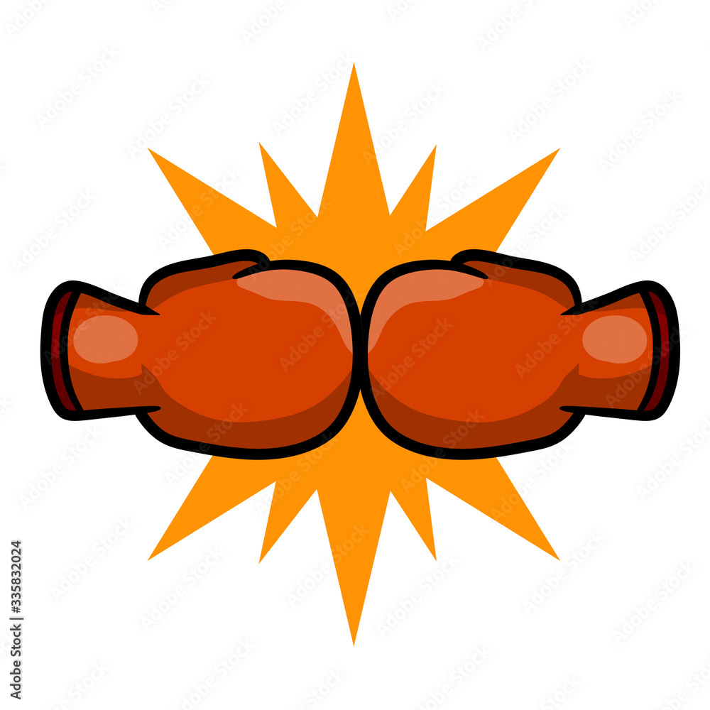 Boxing glove. Yellow sign of impact. Comic hand drawn illustration ...