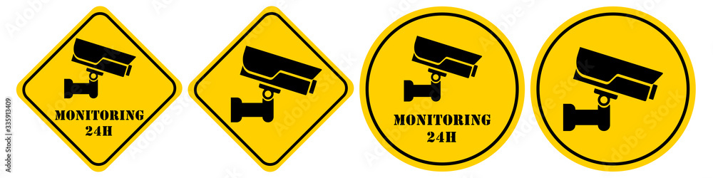 cctv sign, security camera stickers isolated on white background ...