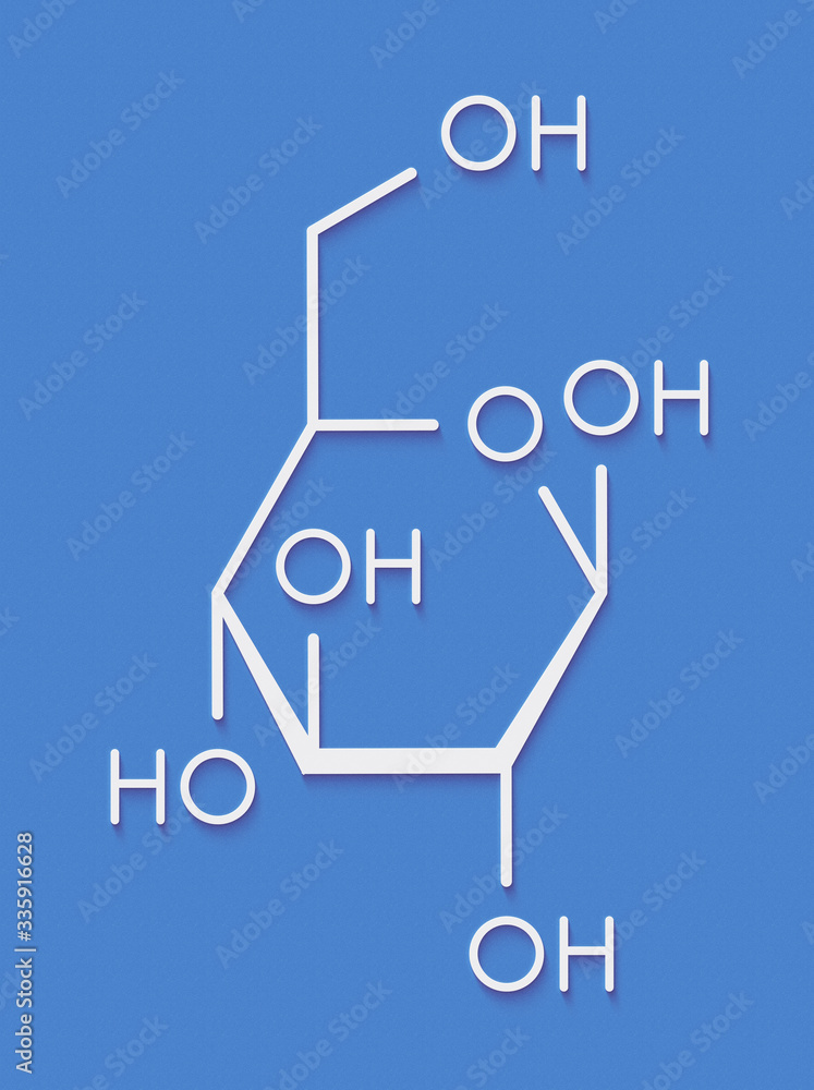 Glucose (dextrose, grape sugar) molecule (beta-D-glucopyranose form ...