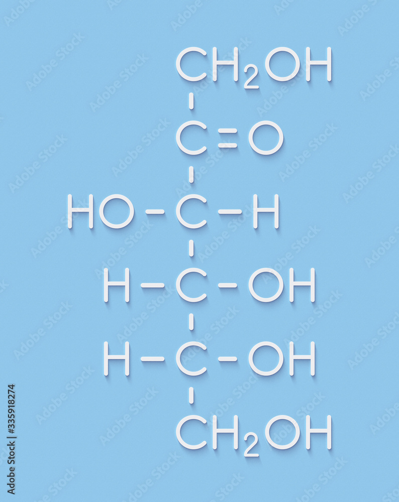 Fructose (D-fructose) fruit sugar molecule. Component of high-fructose ...