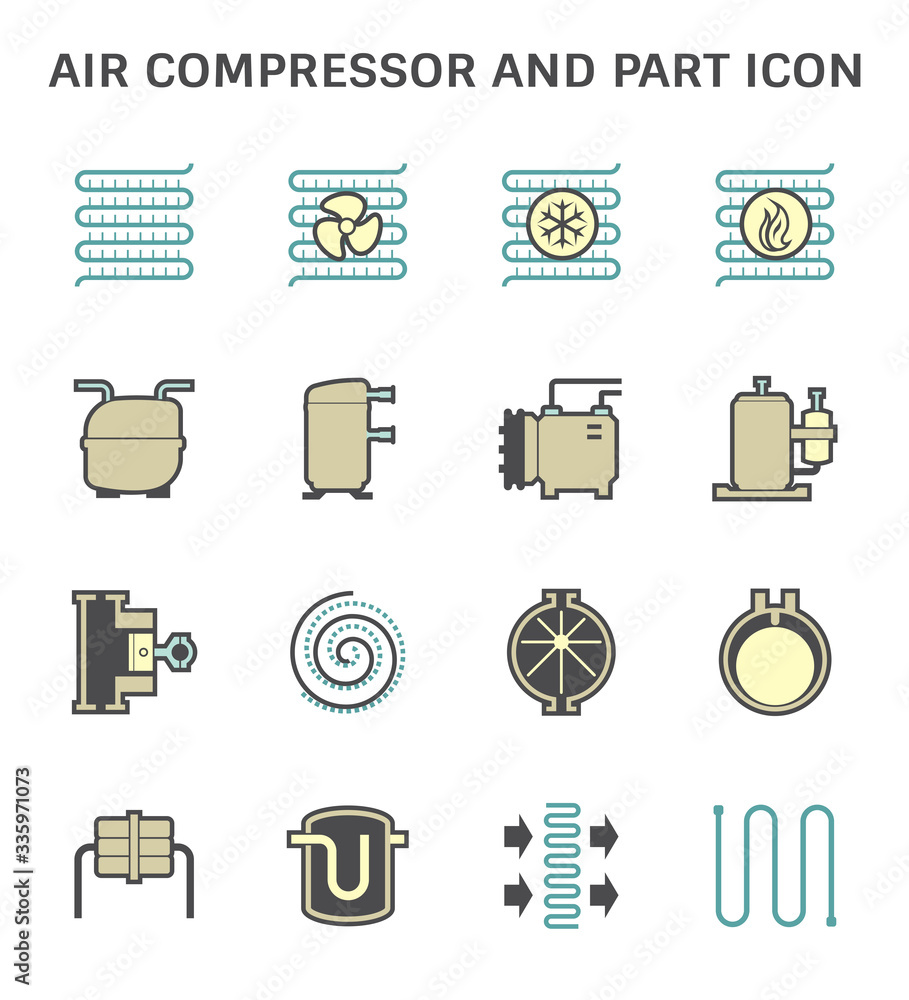 Air conditioner icon i.e. air compressor, condenser unit, ventilation ...