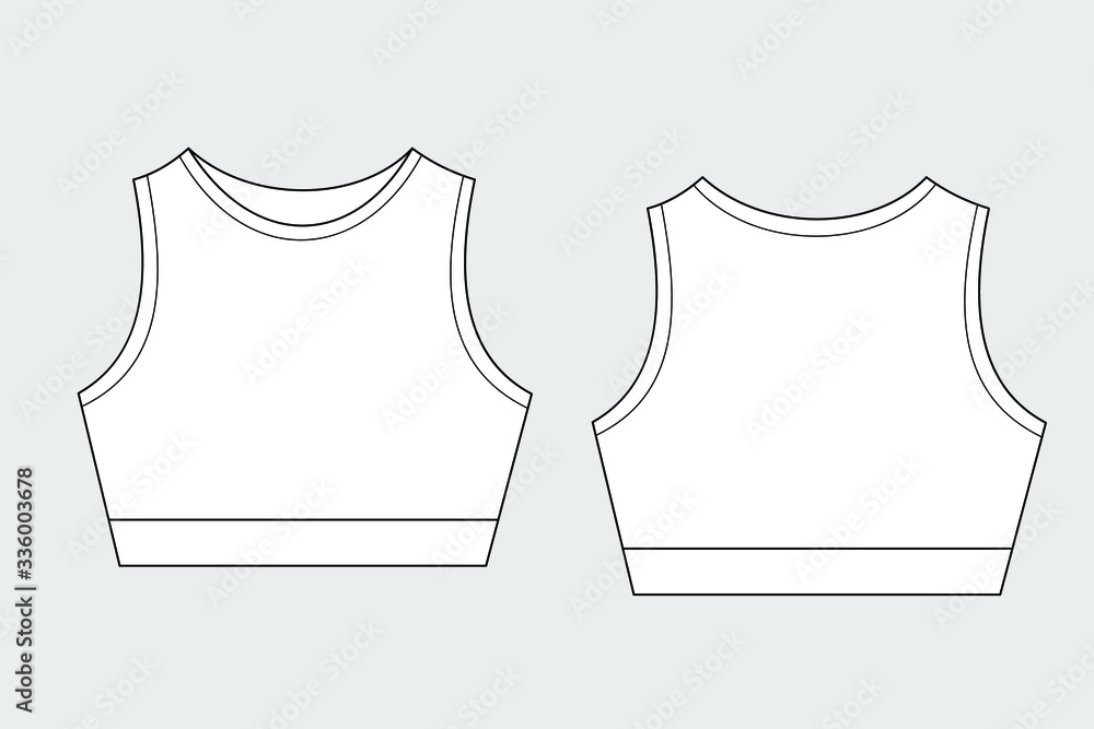 Female crop top vector template isolated on a grey background. Front ...