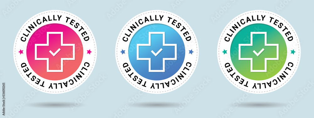 Clinically tested insignia stamp. Vector certificate icon. Set of 3 ...