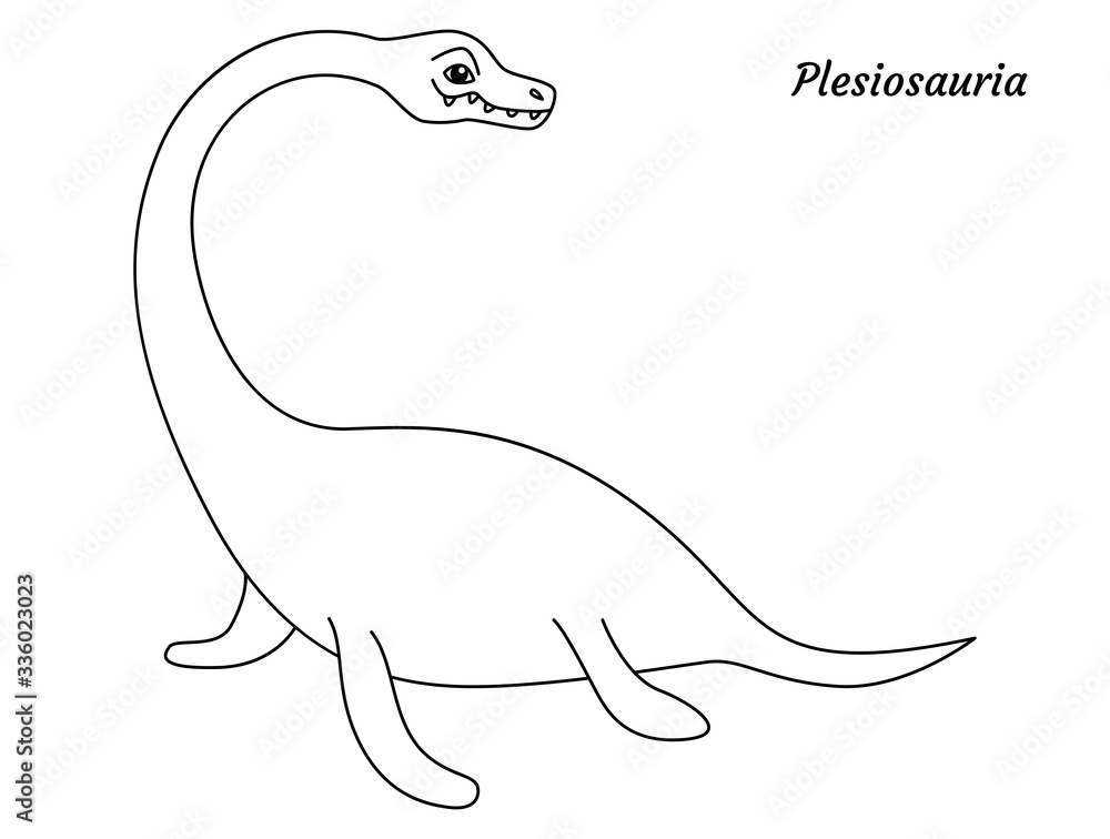Coloring page outline Plesiosauria dinosaur. Vector illustration Stock ...