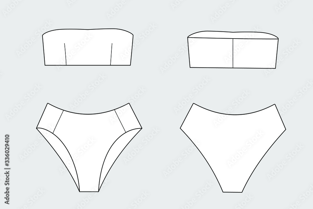 Female swimsuit vector template isolated on a grey background. Front ...