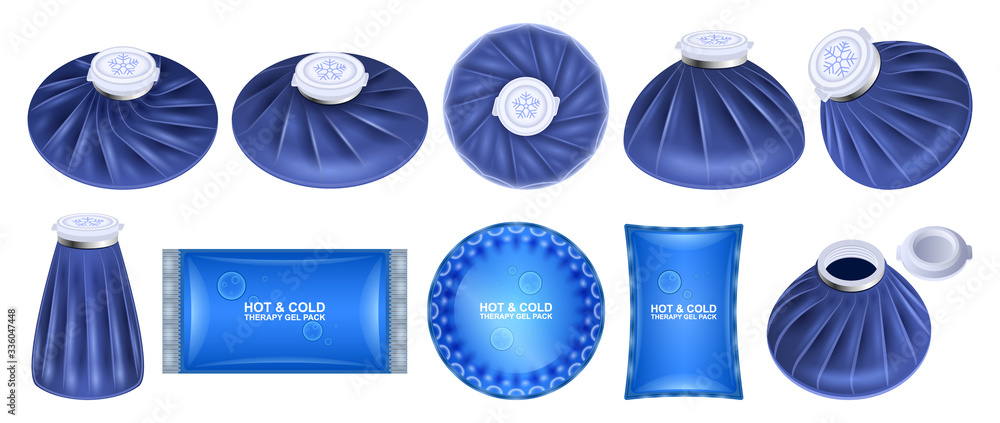 Bag ice vector realistic set icon. Isolated realistic set icon cold ...