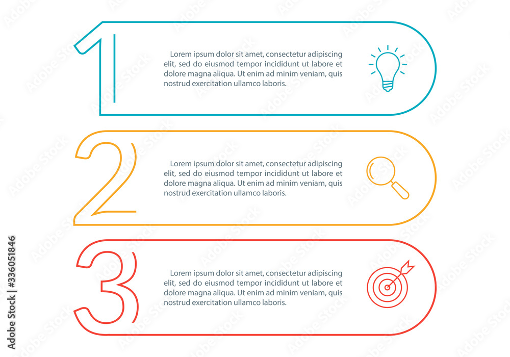 3 steps info graphic with business icons and copy space. Infographics ...