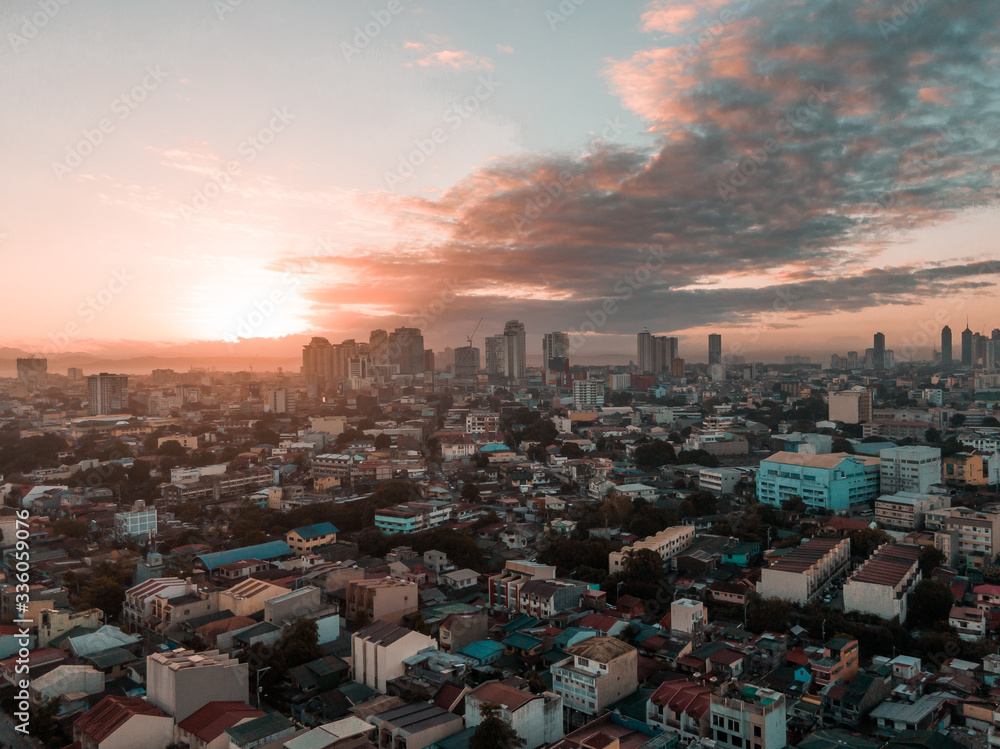 Aerial Cityscape of Metro Manila in the Philippines while sunrise Stock ...