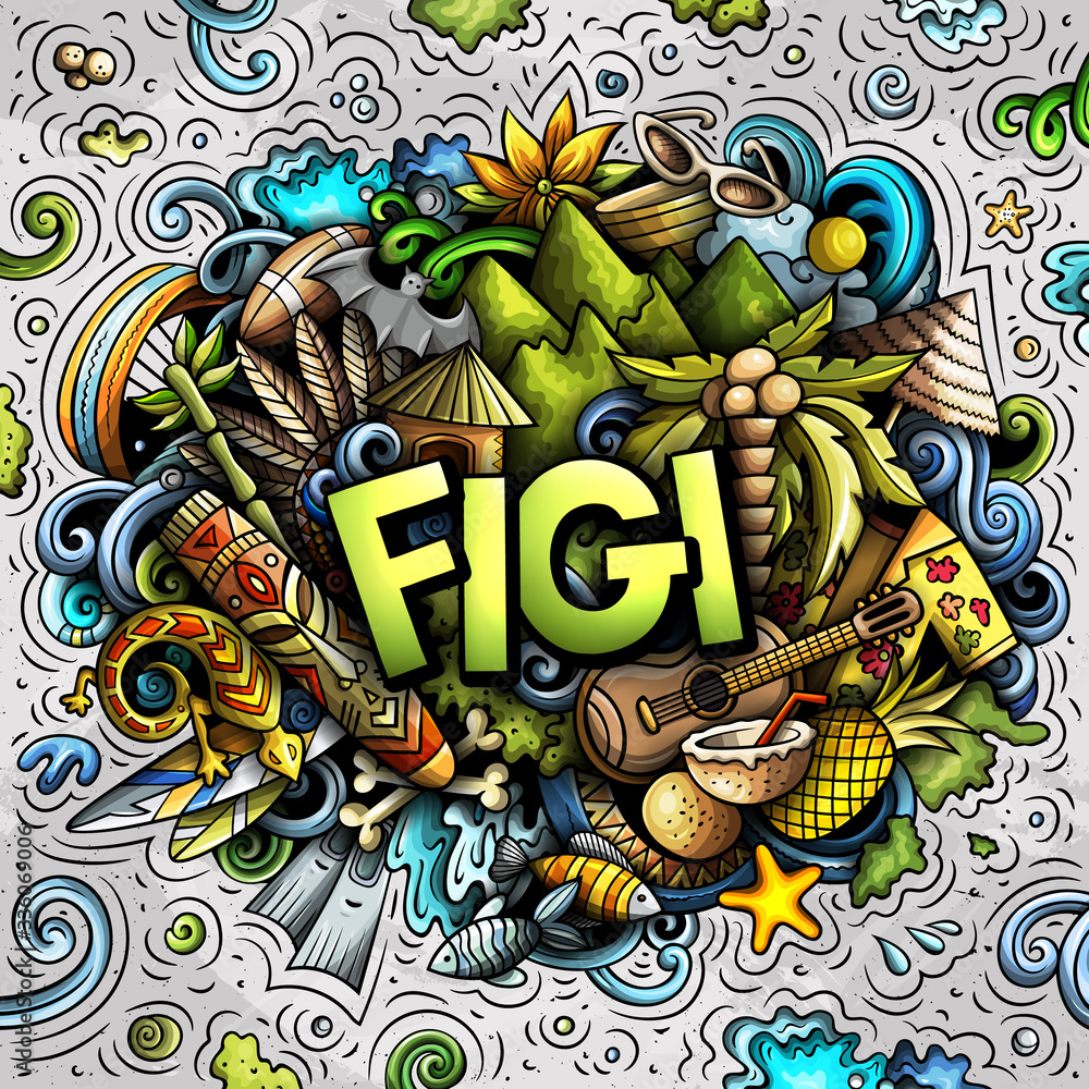 Figi hand drawn cartoon doodles illustration. Funny travel design ...