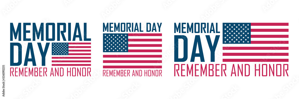 USA Memorial Day celebrate card set with United States national flag ...