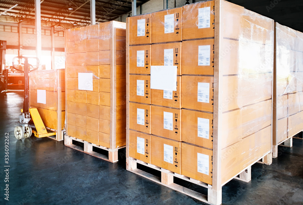 Packaging Boxes Stacked Wrapped Plastic Film with L-shape Pallet ...