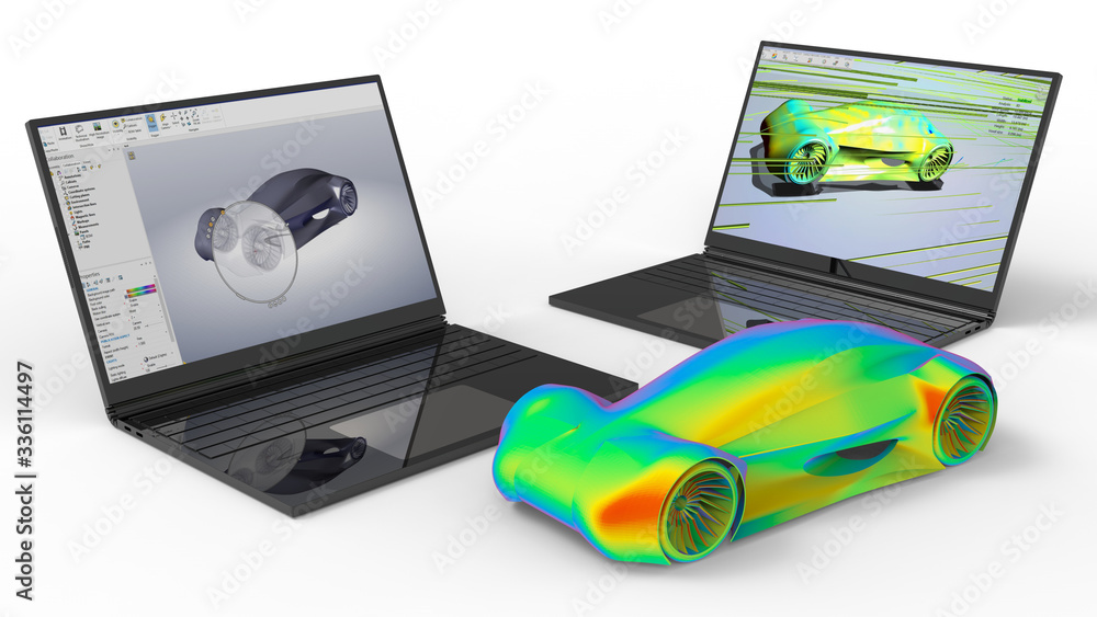 3D rendering - car aerodynamic coefficient simulation Stock ...