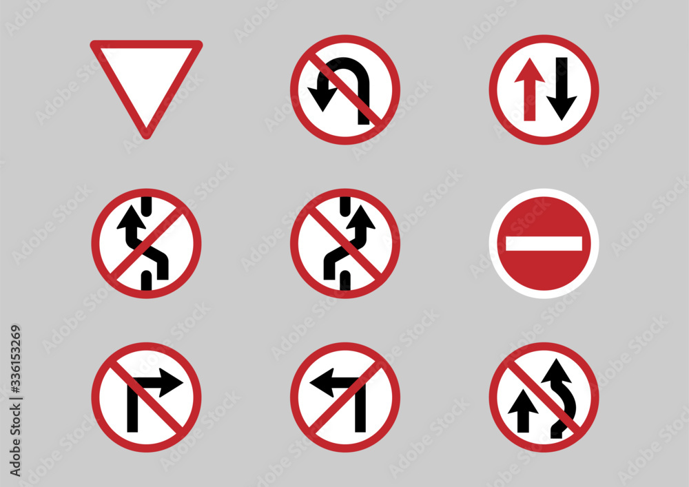 Flat icons for Traffic sign,Give Way,No U-Turn,No Left Turn,No Right ...