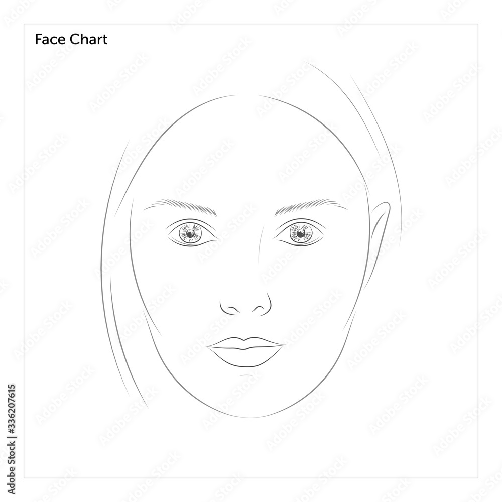 Face chart for makeup artist training. Round face. Stock Vector | Adobe ...